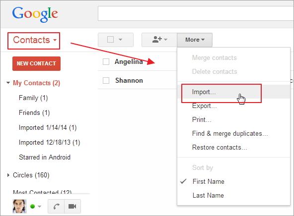 Easily Import Export Contacts To from The Android Phone