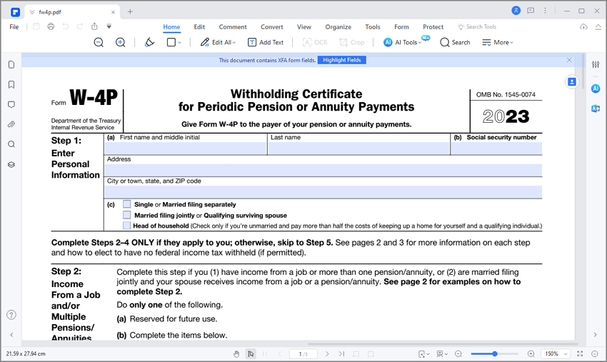 2023 Irs Form W4p Printable Forms Free Online