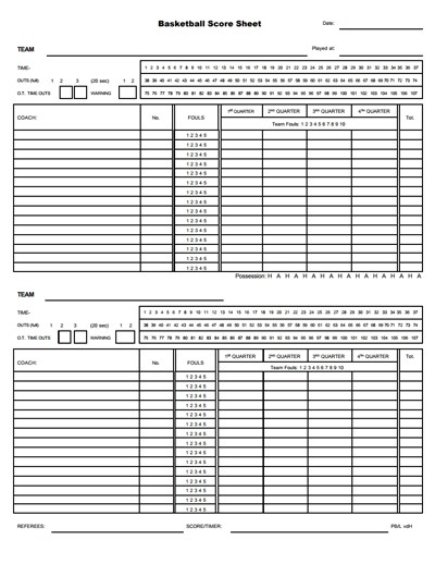 Basketball Score Sheet Free Download
