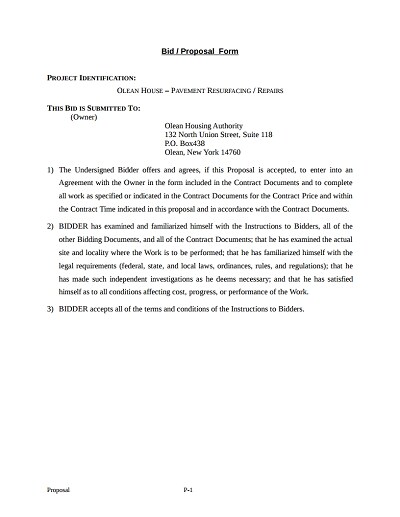 Bid Proposal Template Free Download DocTemplates