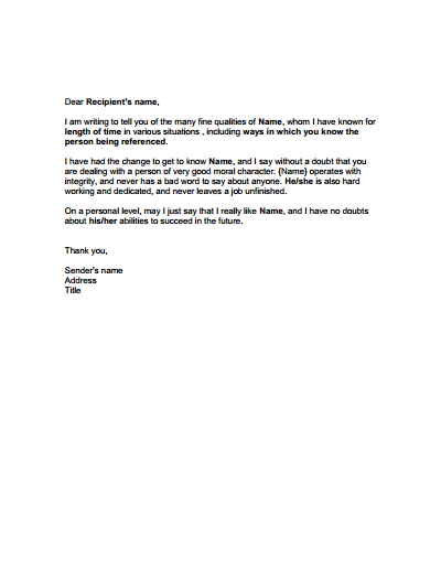 Letter Of Moral Character Reference Sample Database Letter Template Collection