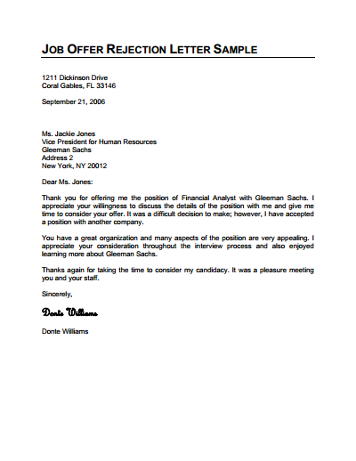 Rejection Letter Template Free Download