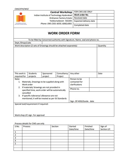 Work Order Template Free Download