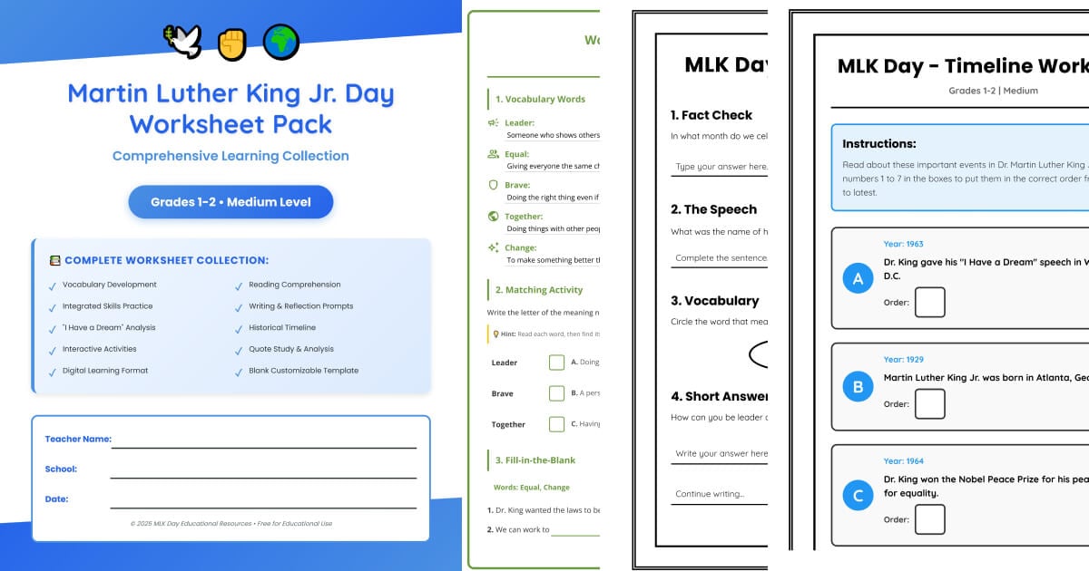 Free Printable Martin Luther King Jr Worksheets PDF - 30 MLK Day ...