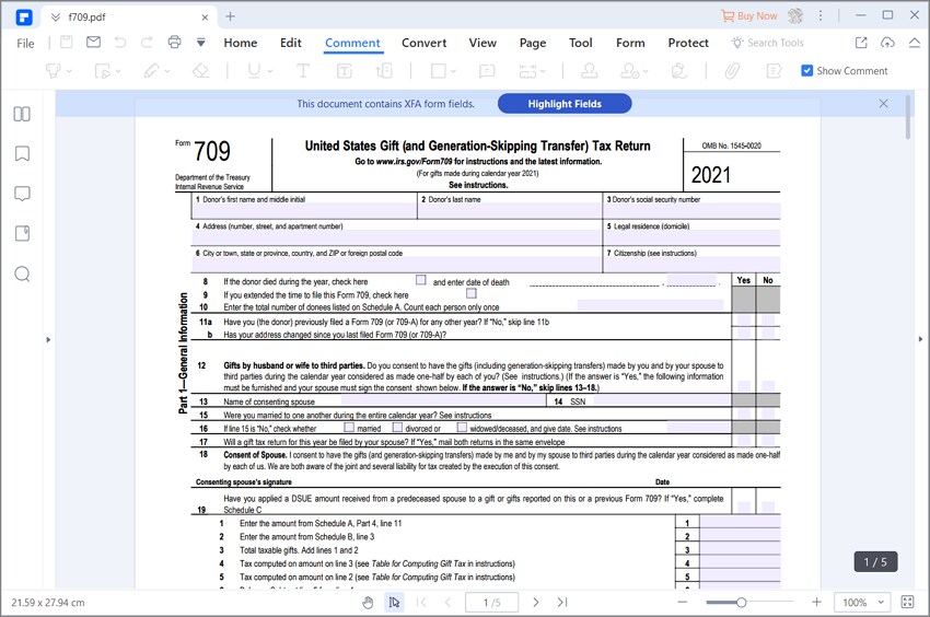 Irs Form 709 For 2023 Printable Forms Free Online