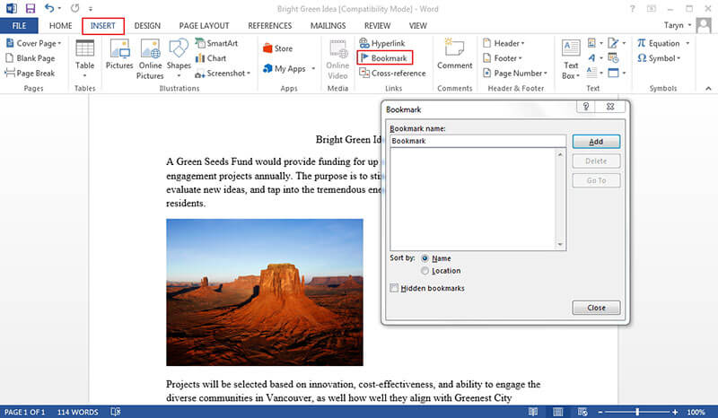Adicionar Aos Bookmarks No MS Word